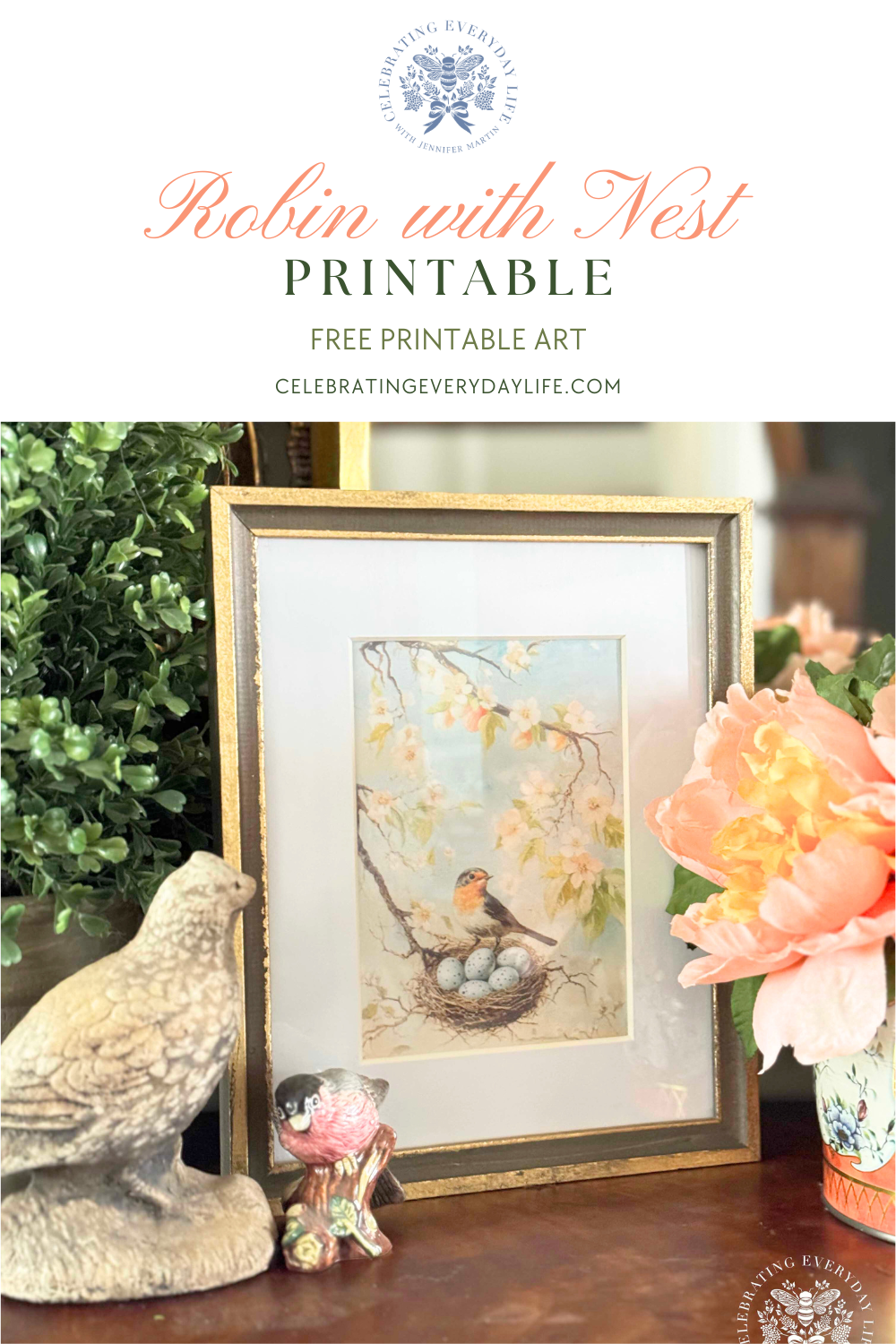 Welcome Spring with a Vintage-Inspired Robin with Nest Printable